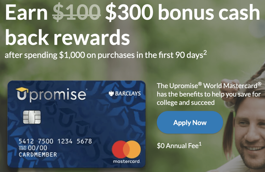 Upromise Mastercard: New $300 Bonus on $1,000 Spend, $0 AF